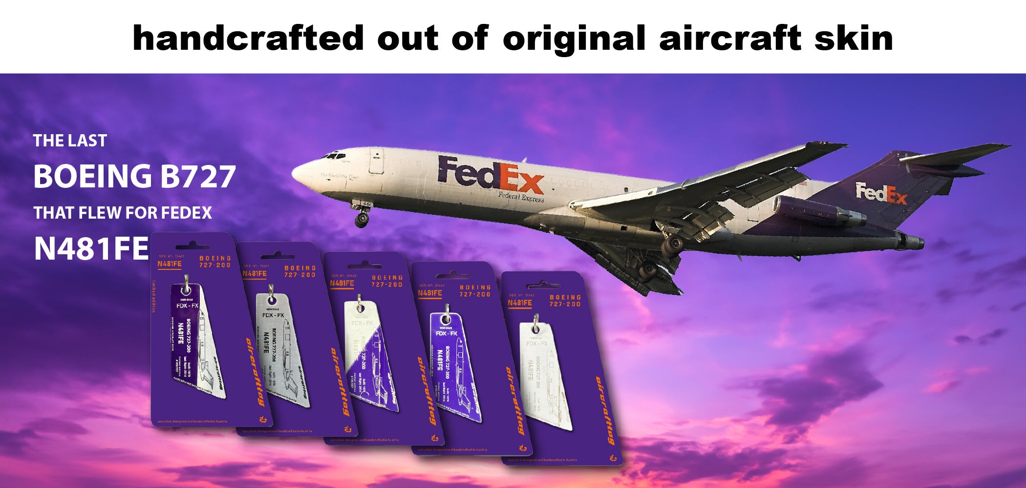 Aircrafttag: fabricación artesanal a partir de la piel original del avión