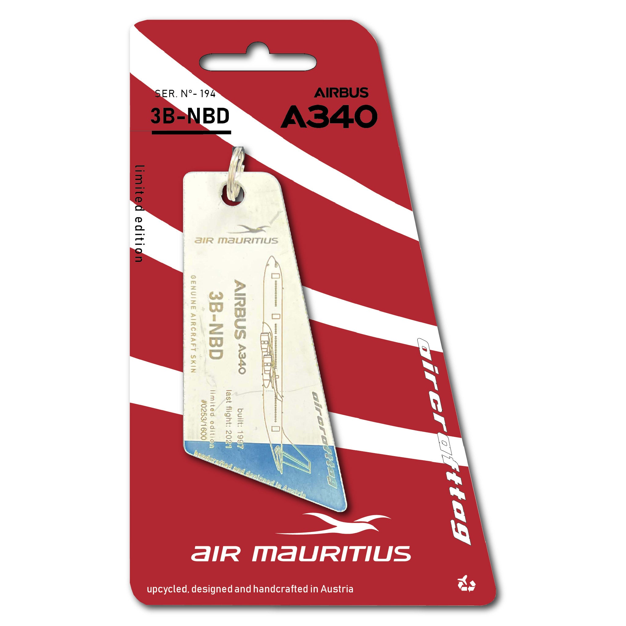 aircrafttag Airbus A340 - Air Mauritius - 3B-NBD - flag cut – Aircrafttag