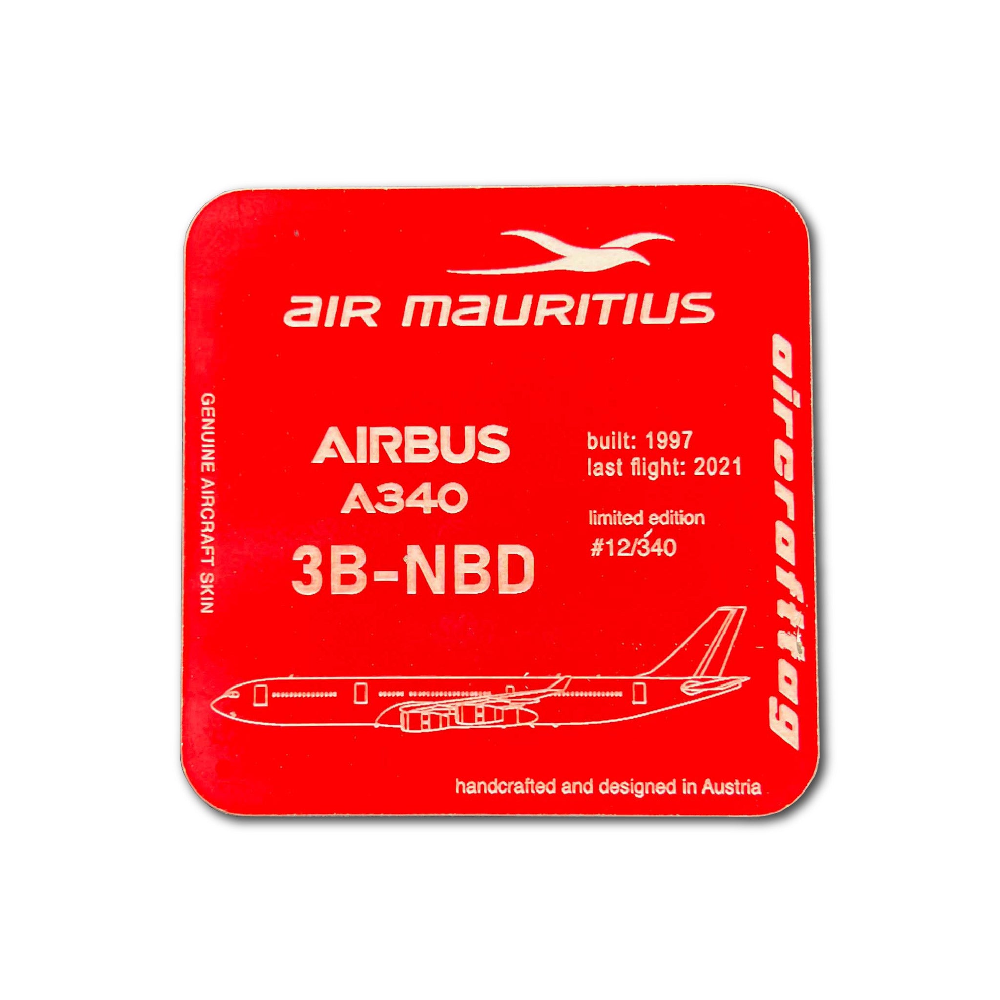 Glass Coaster - A340 - 3B-NBD- Air Mauritius – Aircrafttag