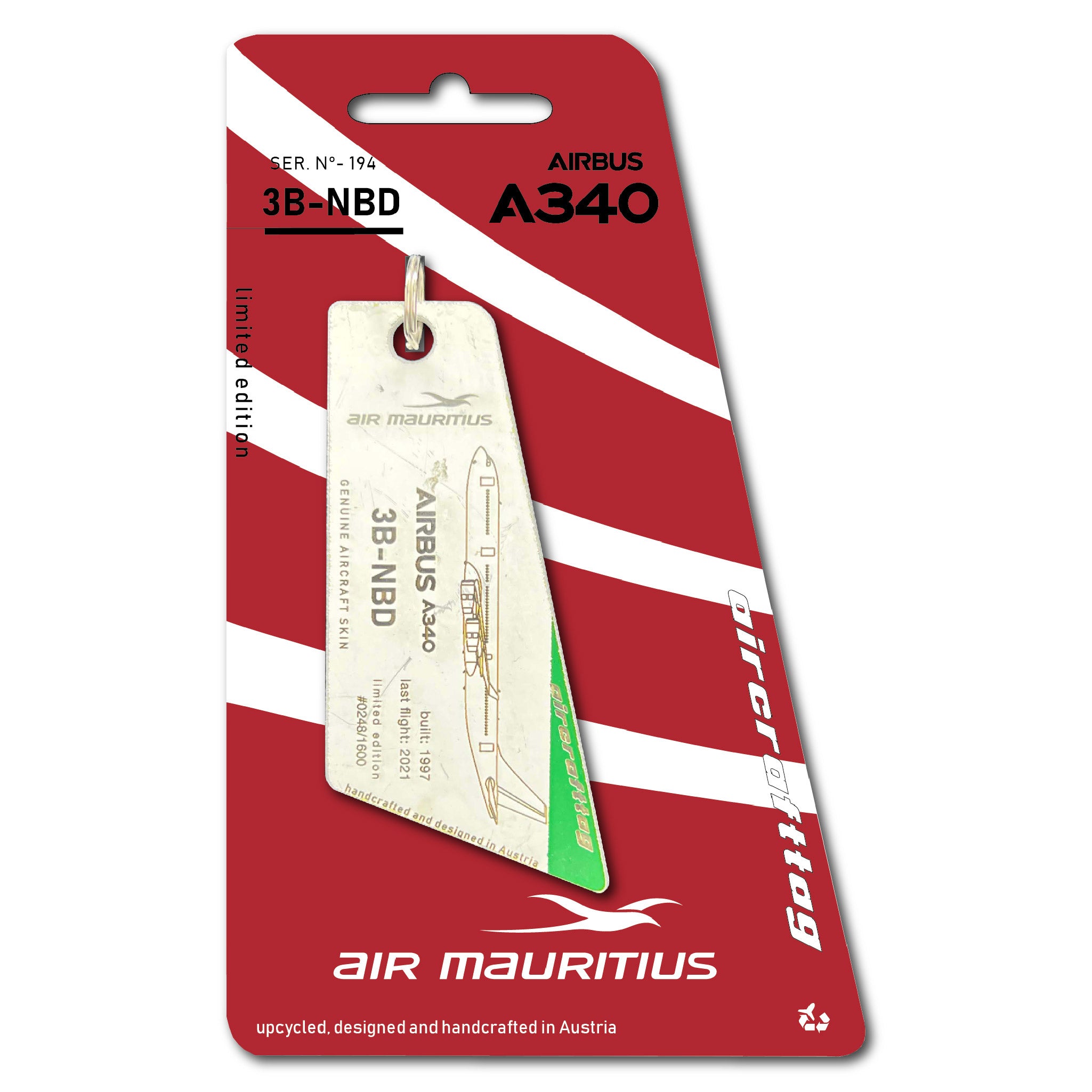 aircrafttag Airbus A340 - Air Mauritius - 3B-NBD - flag cut – Aircrafttag